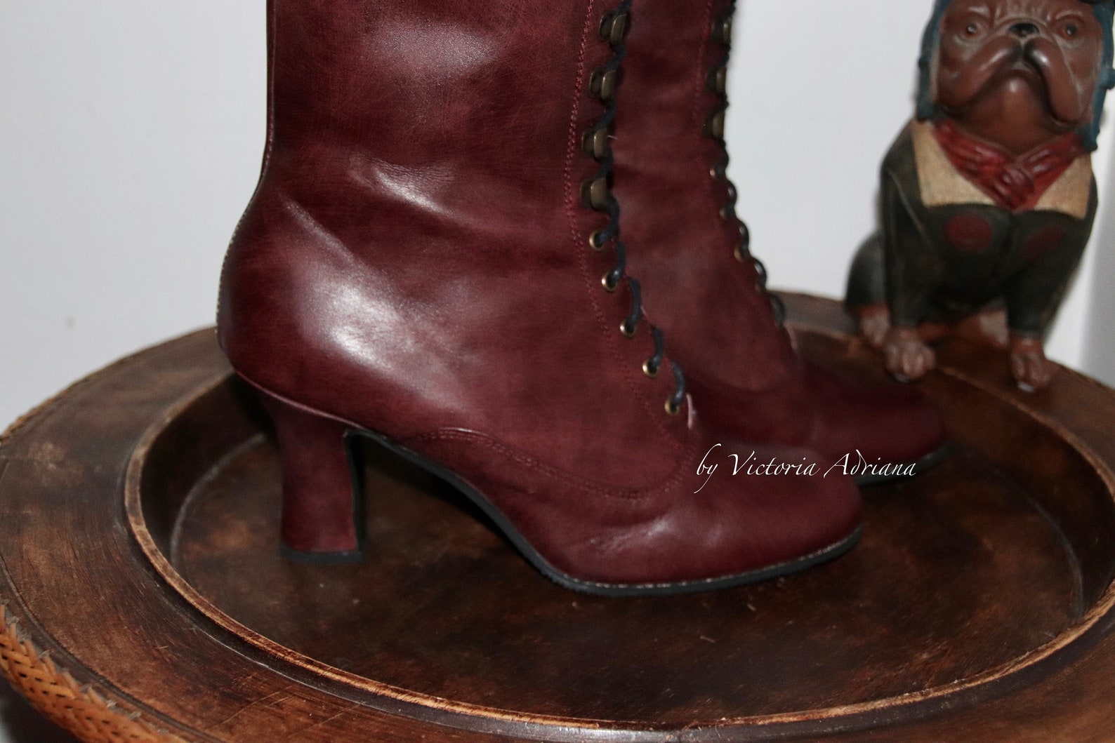 Burgundy Boots in Worn Leather Boots Victorian Boots Knee High Boots ...