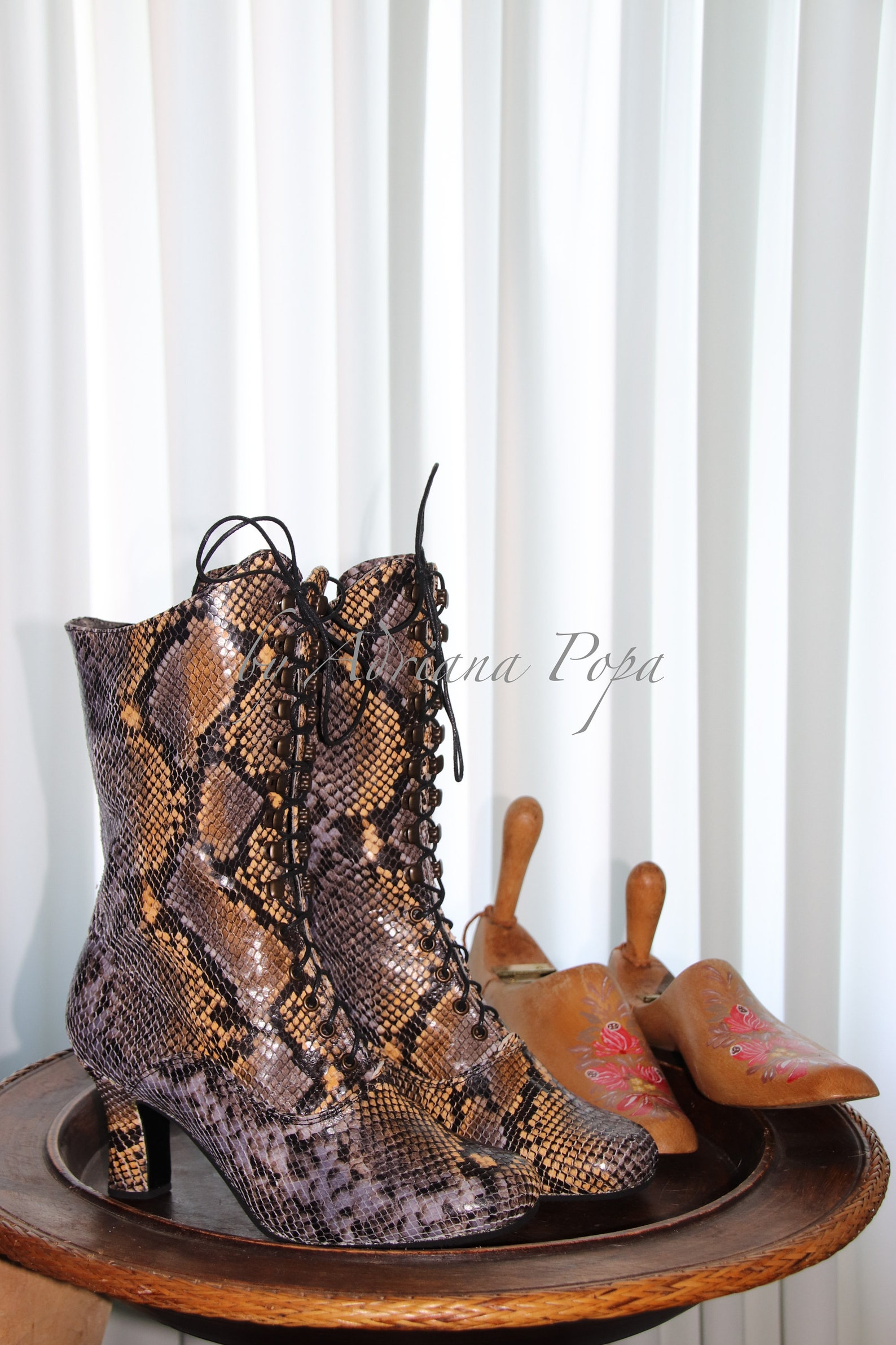 Python Embossed Leather Boots Victorian Boots Python Replica | Etsy