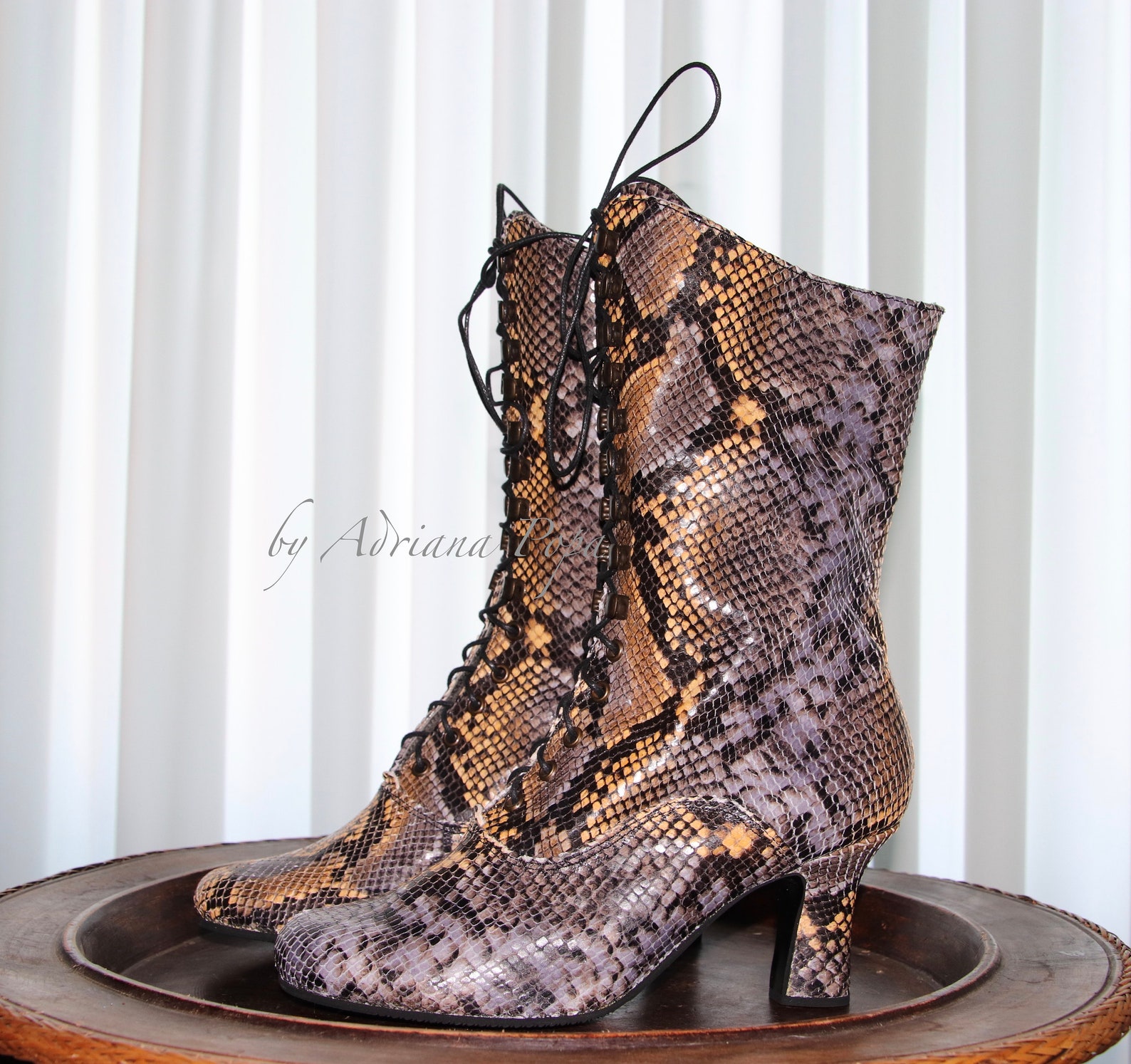 Python Embossed Leather Boots Victorian Boots Python Replica | Etsy