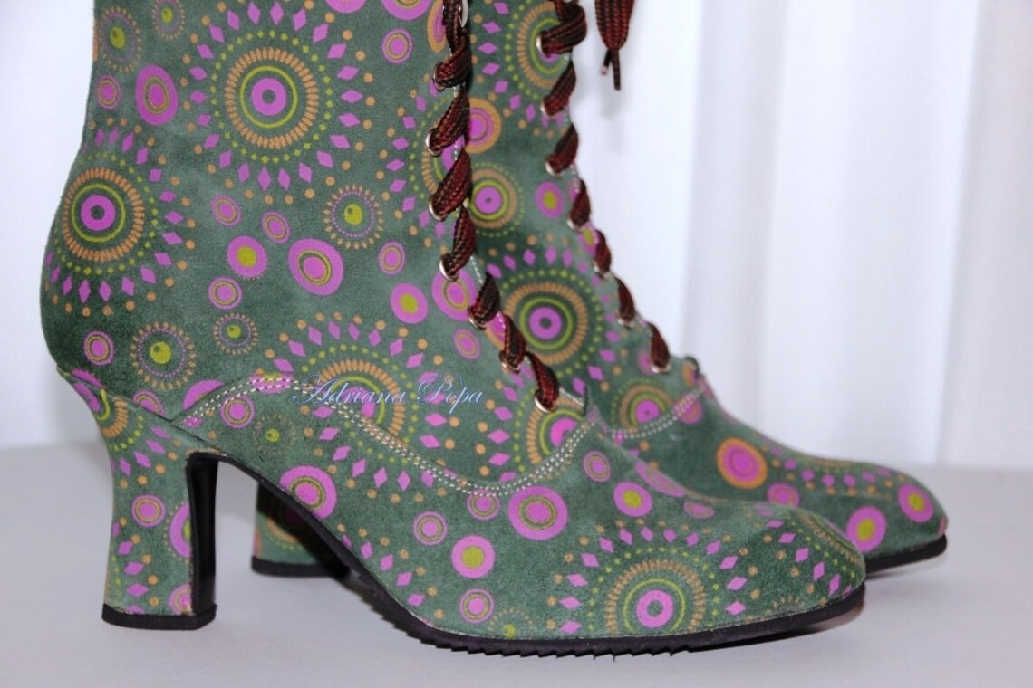 Victorian Boots Leather Boots Psychedelic Print Boots Urban - Etsy