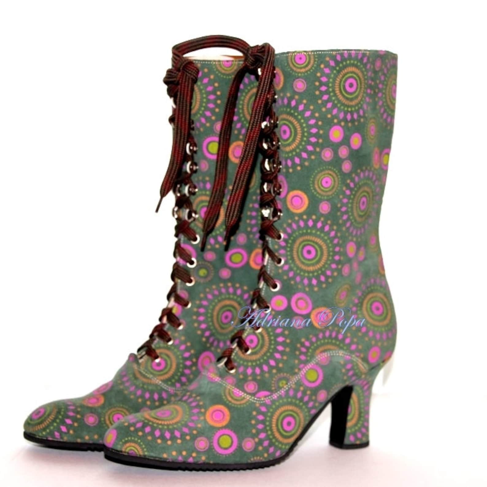 Victorian Boots Leather Boots Psychedelic Print Boots Urban - Etsy