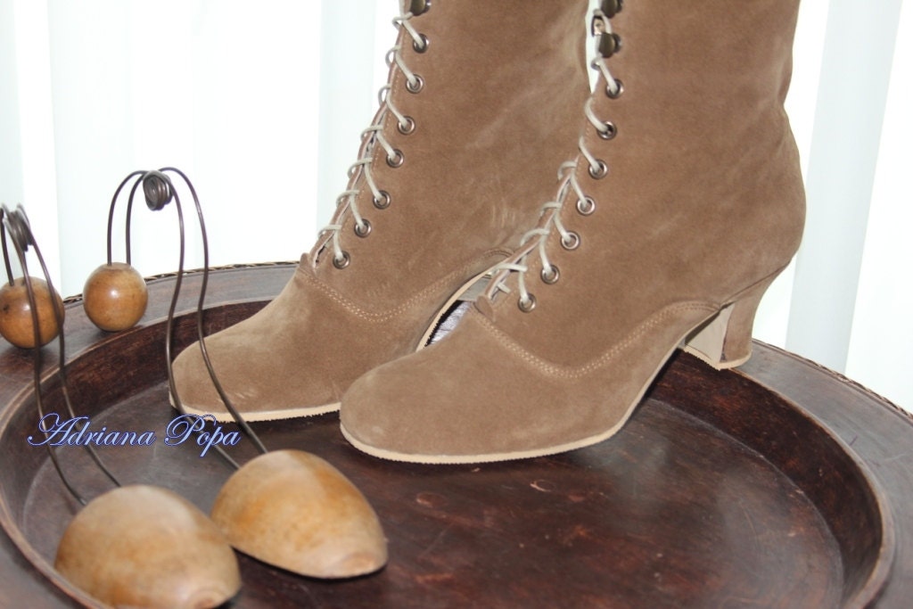 Cappuccino Suede Leather Boots , Victorian Boots , Bridal Boots ...