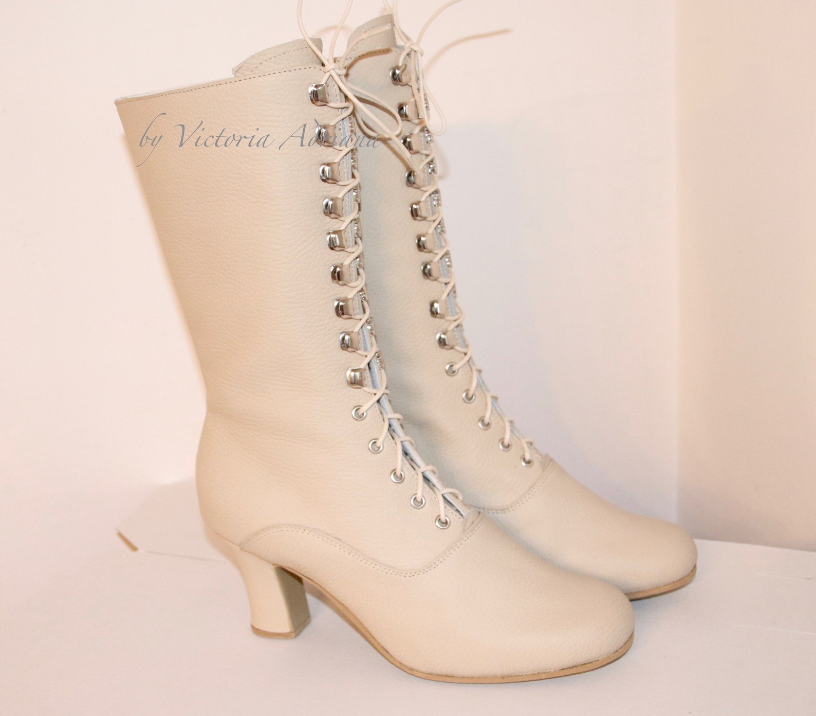 Off White Leather Boots Victorian Boots Regency Boots - Etsy