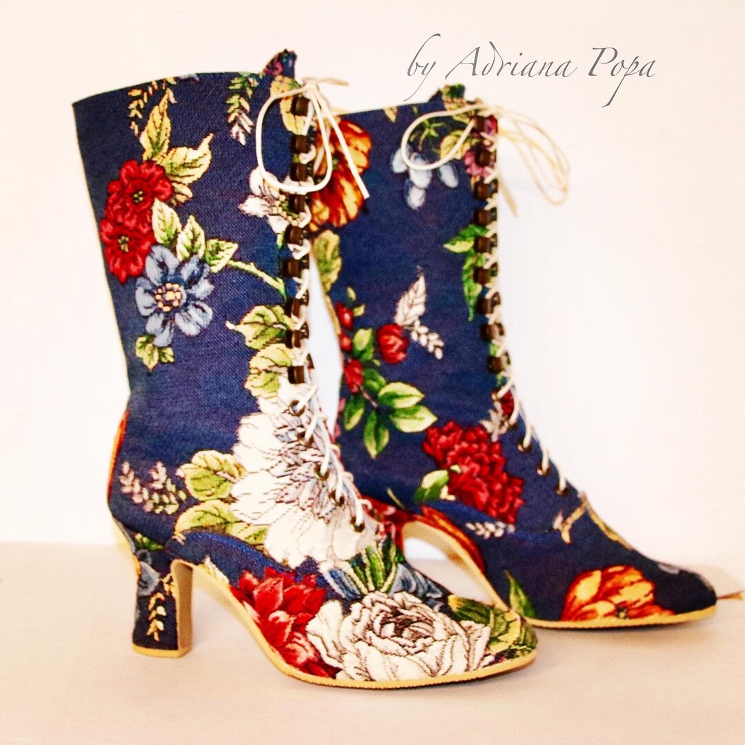 Baroque Fabric Boots , Brocade Boots , Eco Fabric Boots , Lace up Boots ...