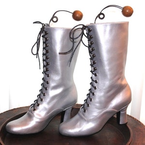 Silver Metallic Leather Silver Boots Silver Wedding Boots Victorian ...