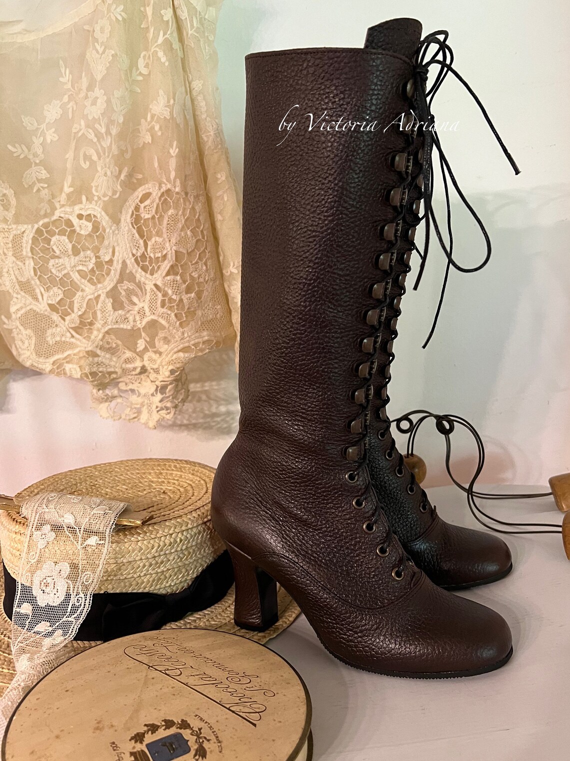 Knee High Boots Worn Brown Boots Brown Leather Boots Victorian - Etsy