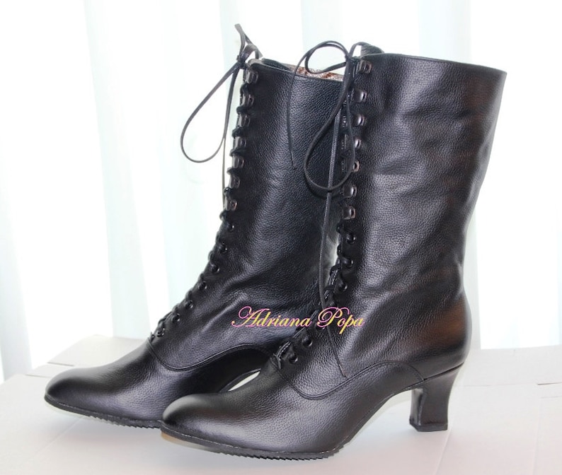 Black Leather Boots Victorian Boots Edwardian Boots Steampunk - Etsy