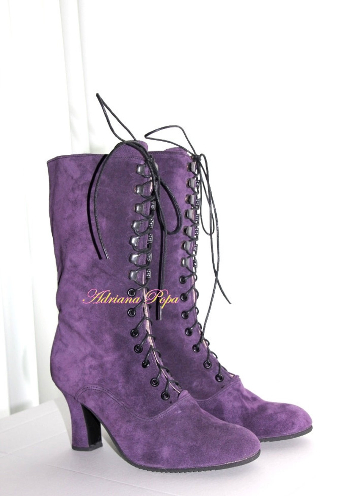 Purple leather Boots Victorian Boots Purple lace up boots | Etsy