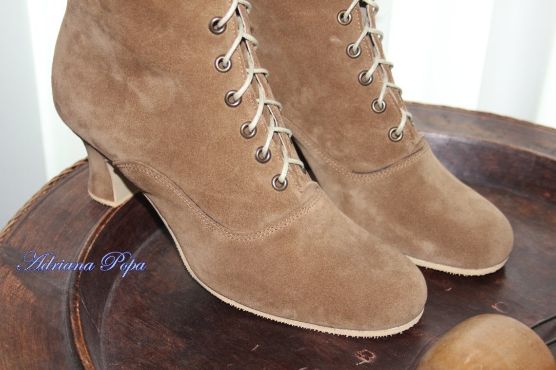 Cappuccino Suede Leather Boots , Victorian Boots , Bridal Boots ...