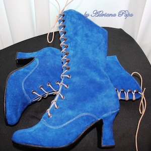 Royal Blue Victorian Boots Royal Blue Shoes Lace up Boots Suede Royal ...