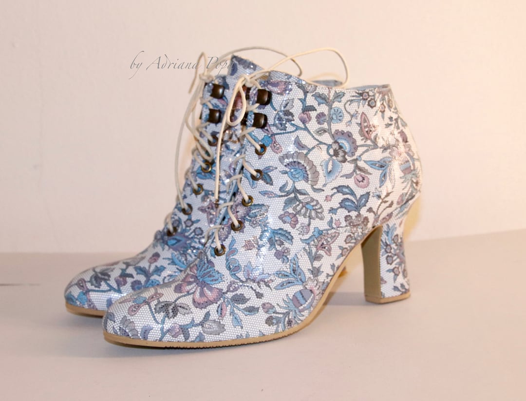 Ankle Boots , Blue Shoes , Leather Print Boots , Victorian Boots ...