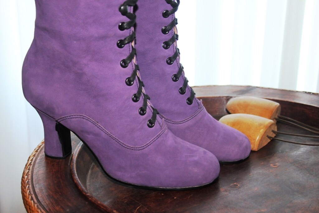 Purple Leather Boots Victorian Boots Mauve Leather Boots Retro - Etsy