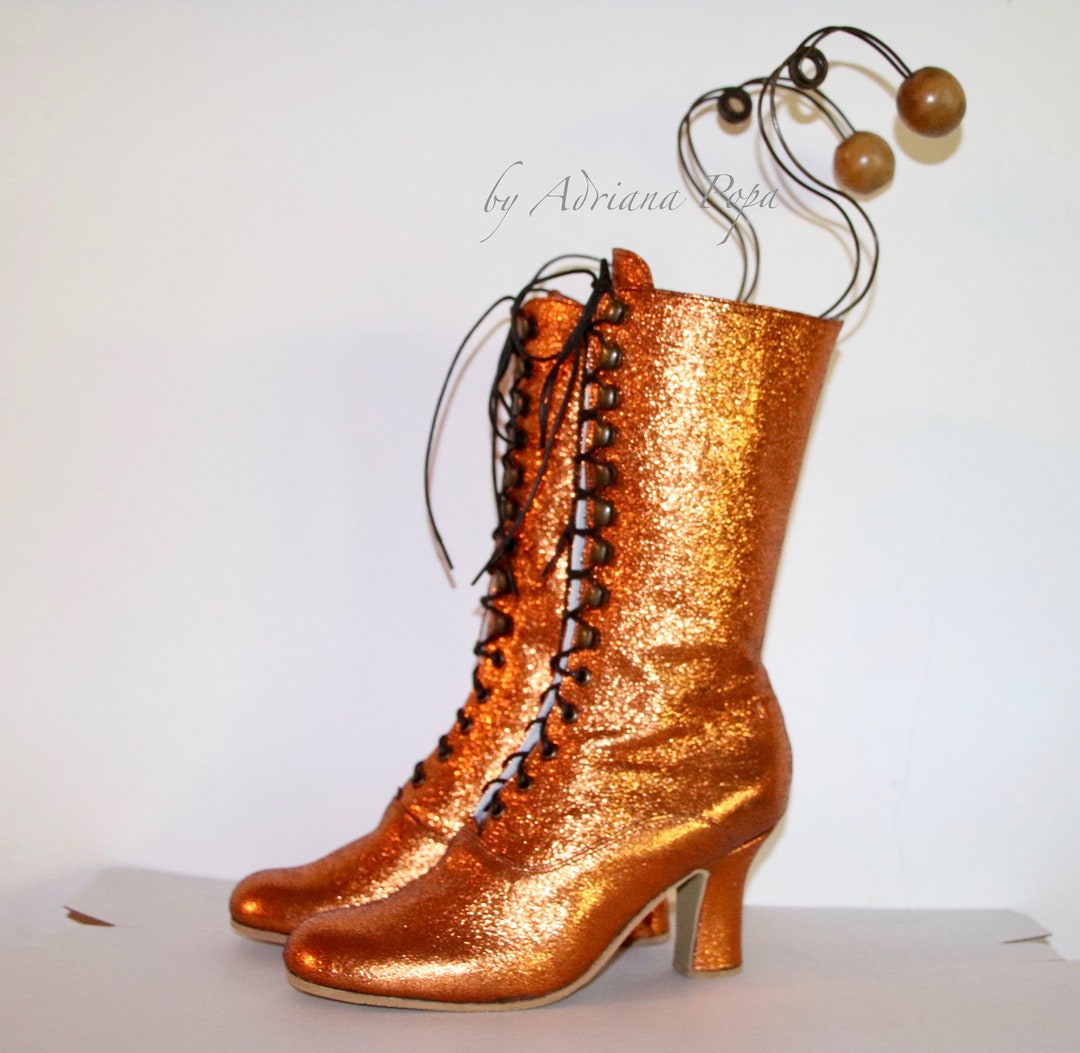 Orange Shimmer Leather Boots Orange Glitter Boots Orange Shinny Boots ...