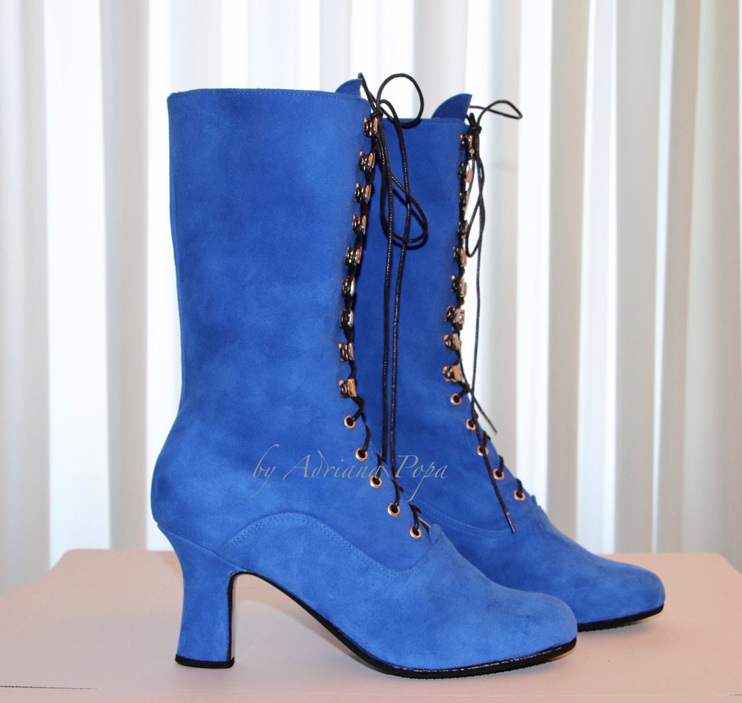 Royal Blue Boots , Blue Leather Boots , Victorian Boots , Edwardian ...
