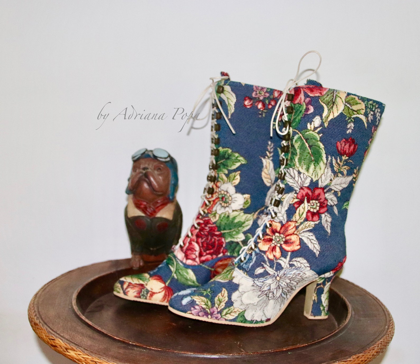 Baroque Fabric Boots , Brocade Boots , Eco Fabric Boots , Lace up Boots ...