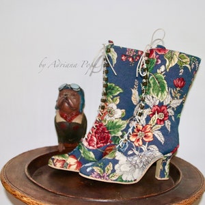 Baroque Fabric Boots , Brocade Boots , Eco Fabric Boots , Lace up Boots ...