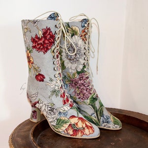 Flower Brocade Boots , Baroque Boots , Rococo Boots , Ankle Lace up ...