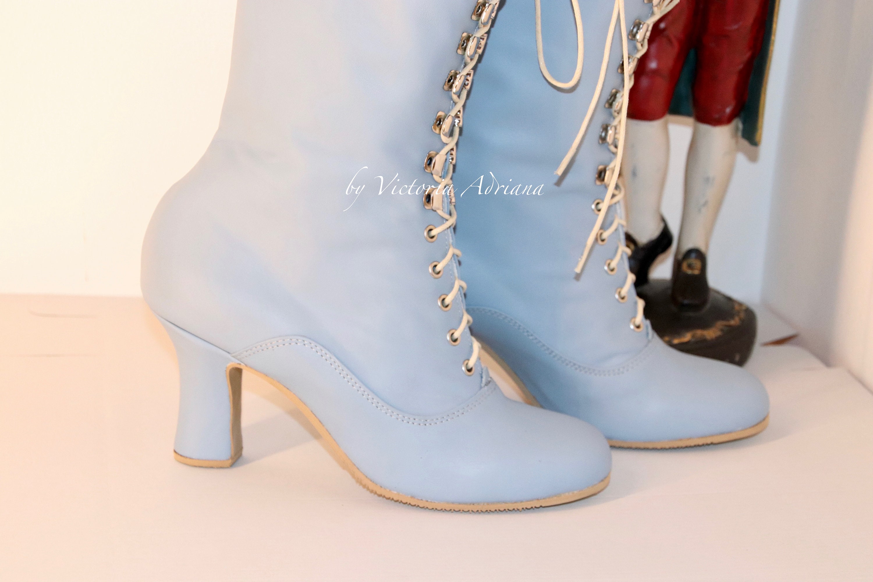 Blue Boots Blue Leather Shoes Blue Victorian Boots Baby Blue Boots ...