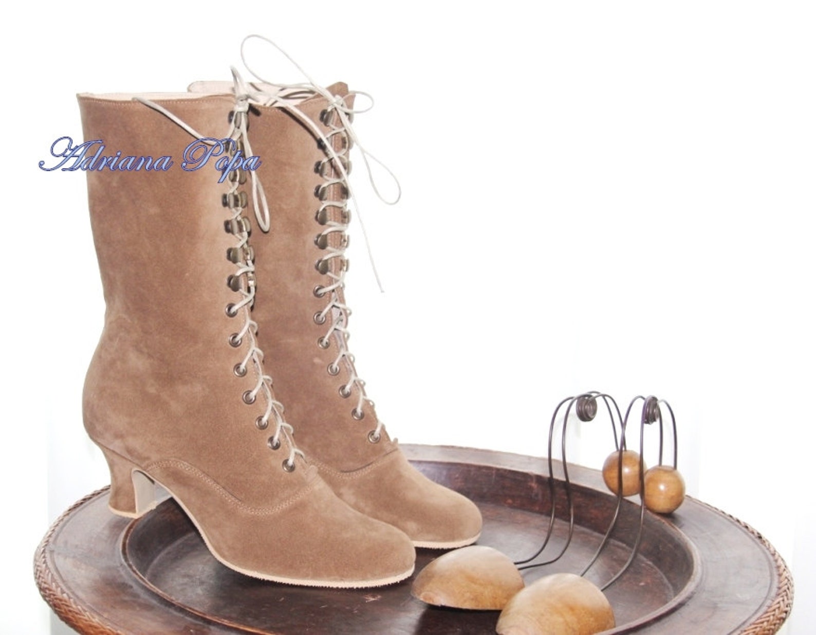 Cappuccino Suede Leather Boots , Victorian Boots , Bridal Boots ...