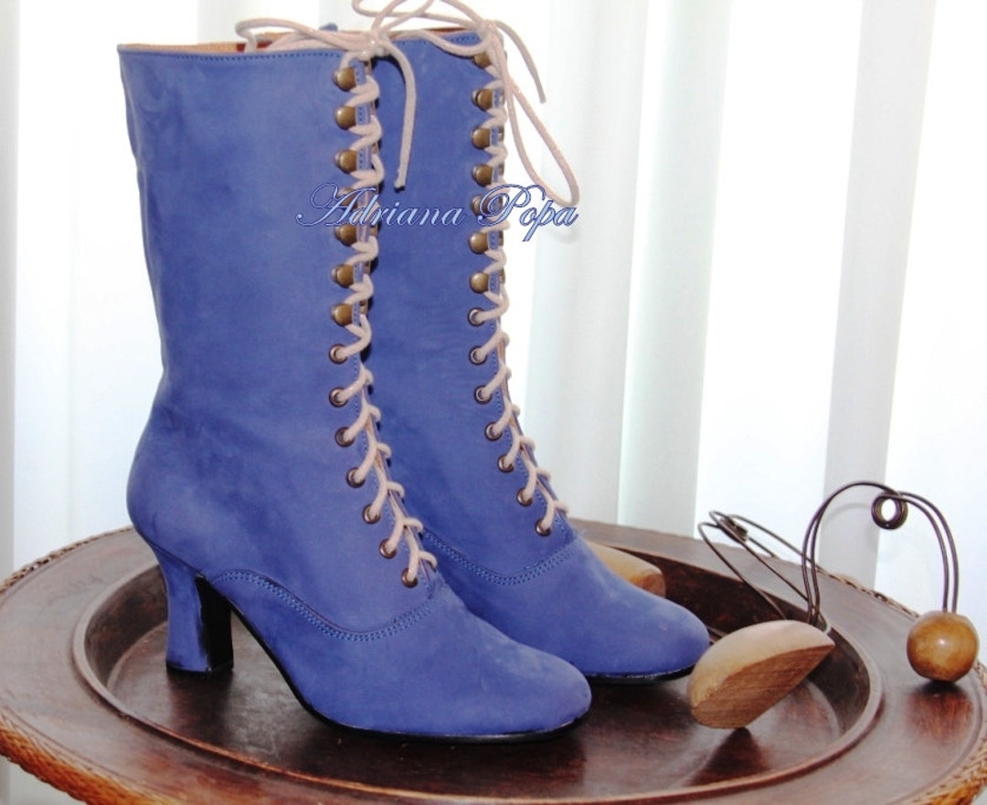 Blue Shoes , Blue Leather Boots , Victorian Boots , Bridal Shoes ...