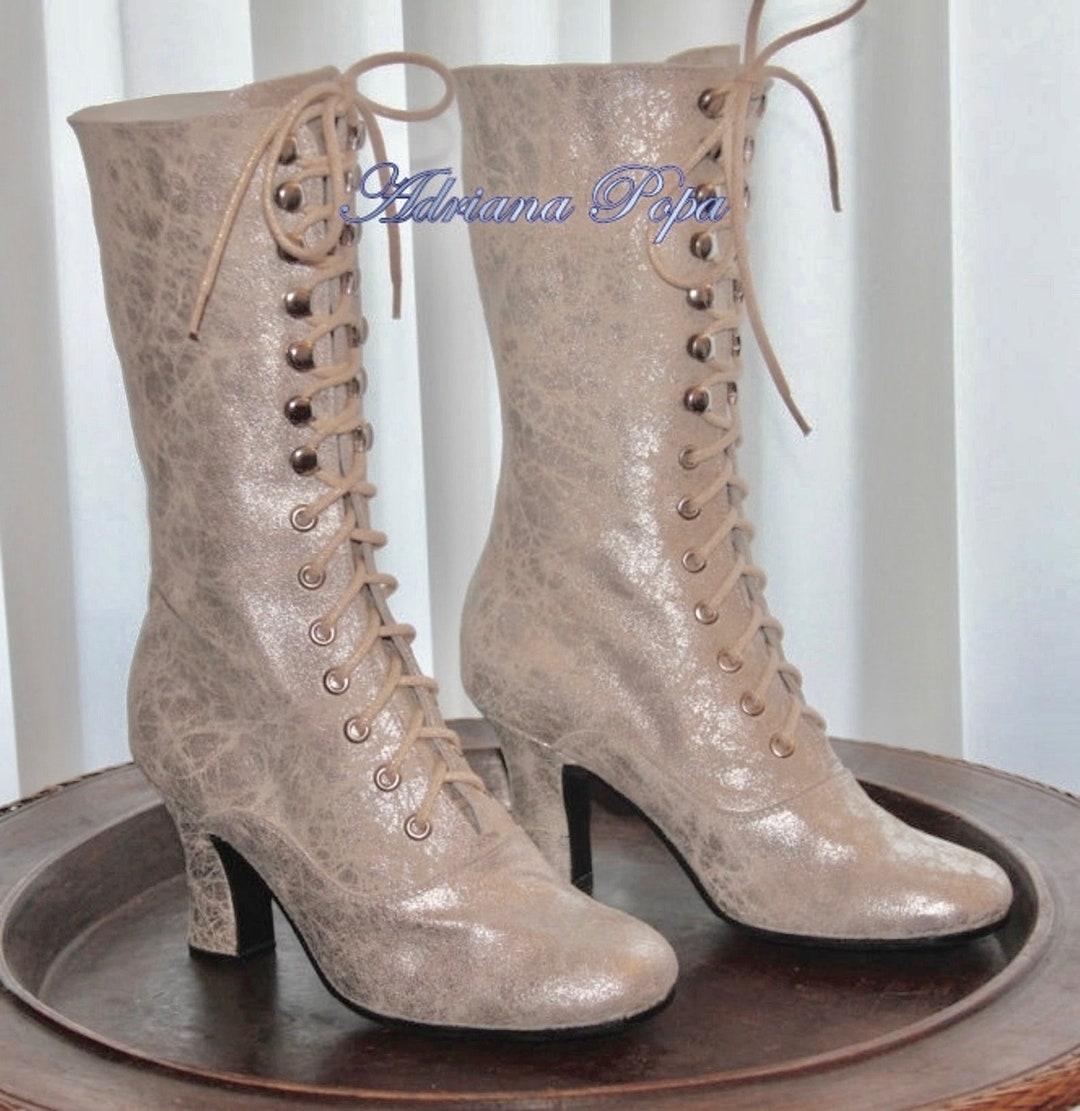 Shimmer Leather Boots Victorian Boots Wedding Boots Cosplay Boots ...