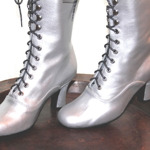 Silver Metallic Leather Silver Boots Silver Wedding Boots Victorian ...