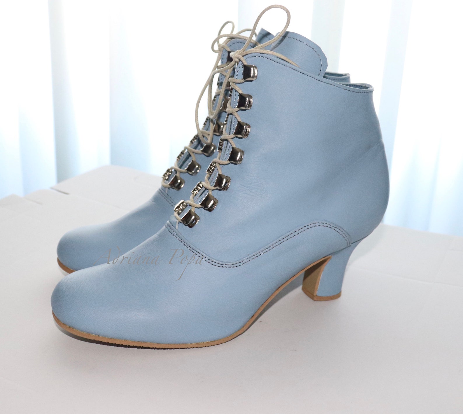 Blue Boots Blue Leather Boots Blue Victorian Boots Blue Retro - Etsy
