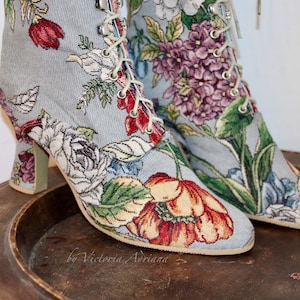 Flower Brocade Boots , Baroque Boots , Rococo Boots , Ankle Lace up ...