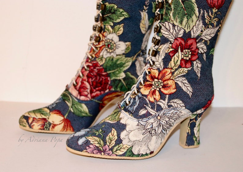 Baroque Fabric Boots Brocade Boots Eco Boots Lace up Boots - Etsy