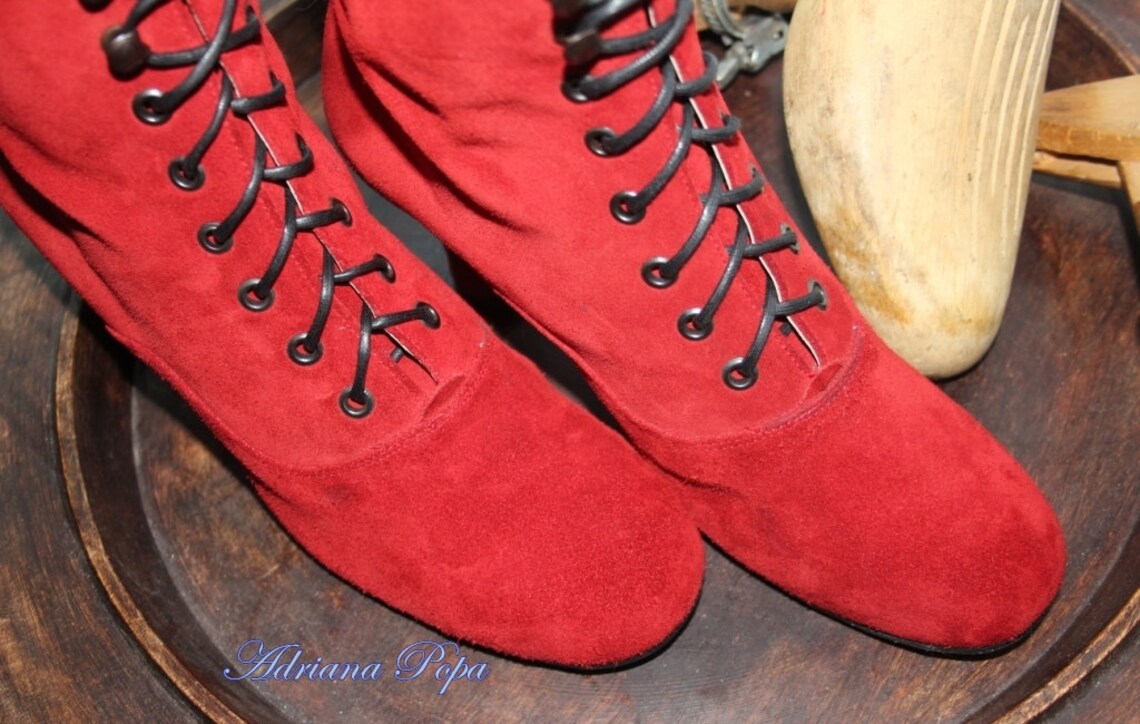 Red Suede Leather Boots Victorian Boots Red Lace up Boots Red - Etsy