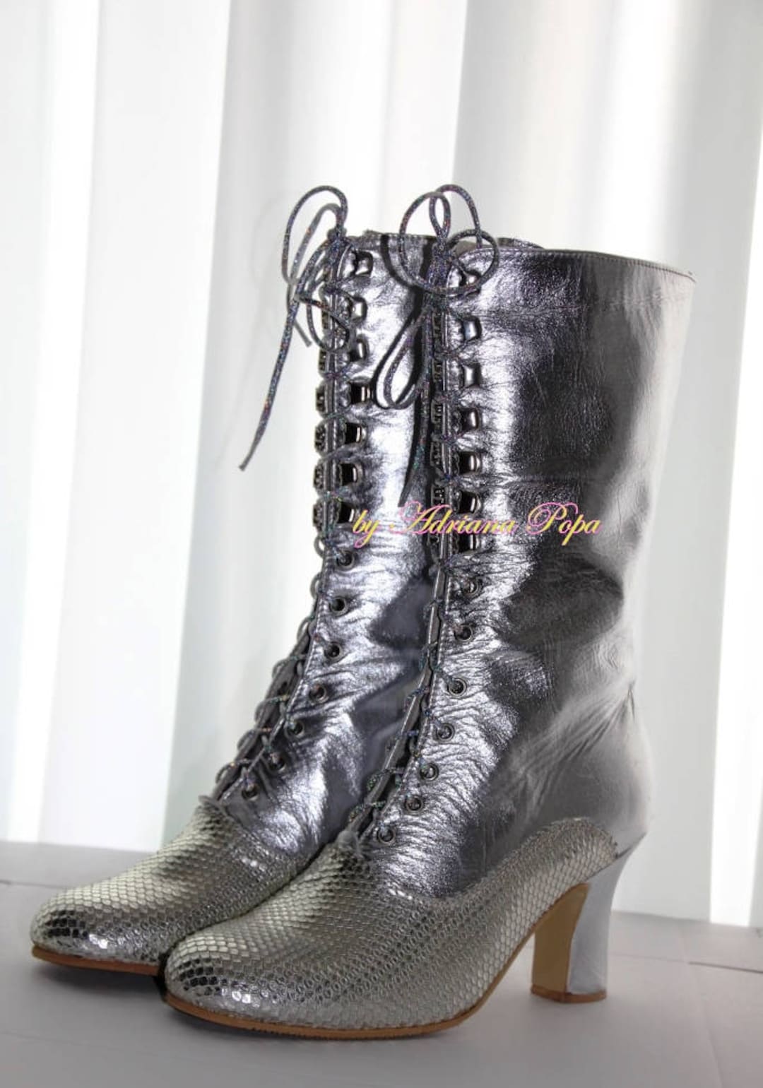 SALE Wedding Boots SALE Silver Leather Boots LAST Pair Victorian Boots ...