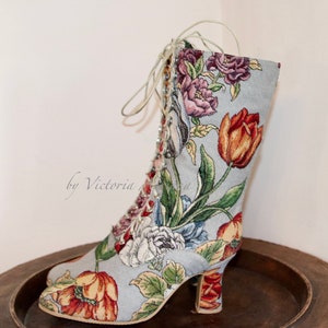 Flower Brocade Boots , Baroque Boots , Rococo Boots , Ankle Lace up ...