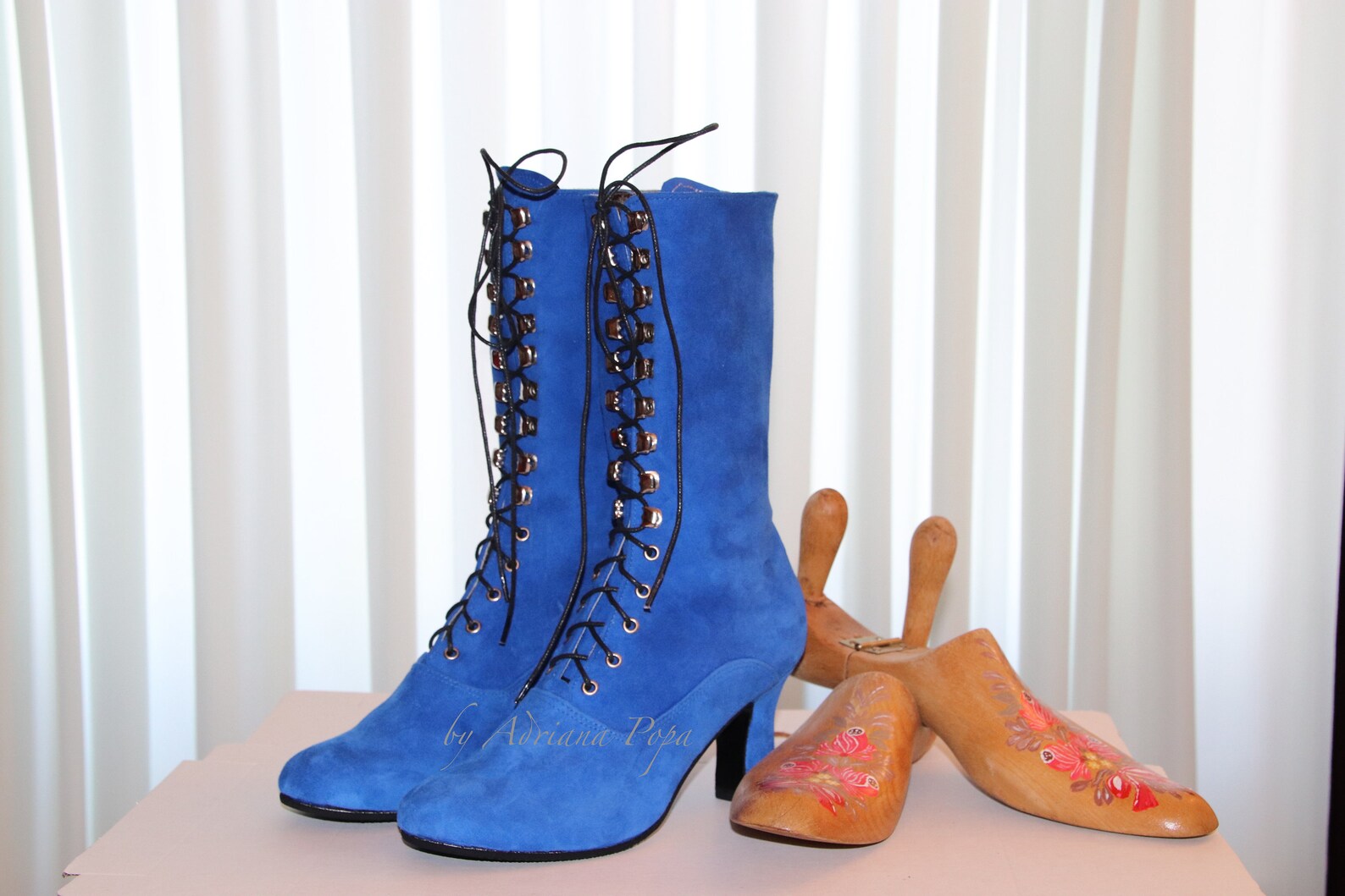 Royal Blue Boots , Blue Leather Boots , Victorian Boots , Edwardian ...