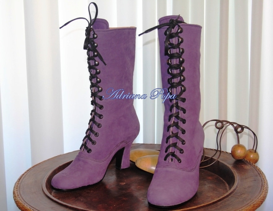 Purple Leather Boots Victorian Boots Mauve Leather Boots Retro - Etsy