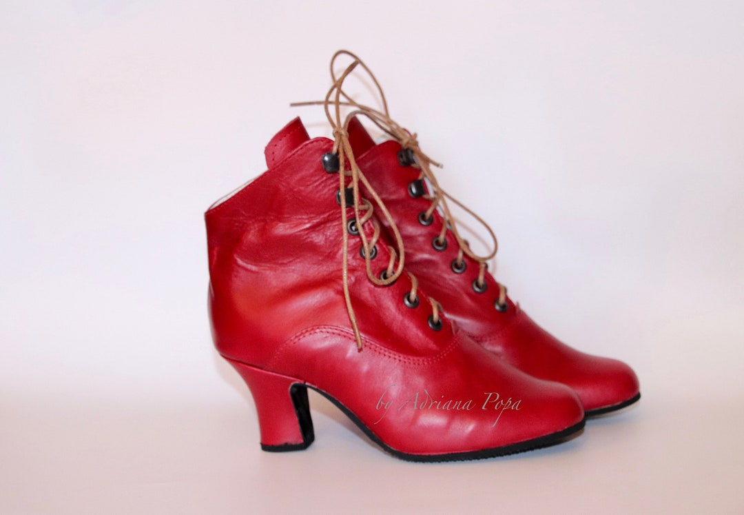 Ankle Boots , Red Leather Boots , Red Victorian Boots , Red Edwardian ...
