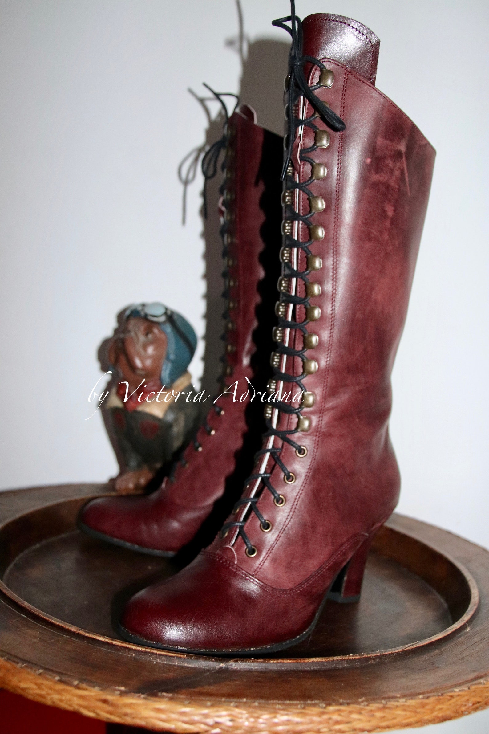 Burgundy Worn Leather Boots Victorian Boots Knee High Boots - Etsy