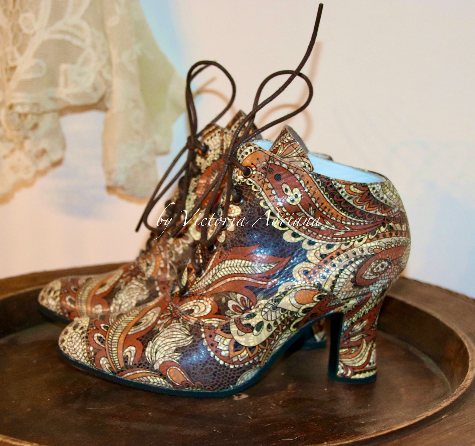 Ankle Boots , Paisley Print Leather Boots , Victorian Boots , Bridal ...