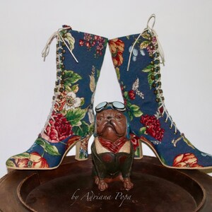 Baroque Fabric Boots , Brocade Boots , Eco Fabric Boots , Lace up Boots ...