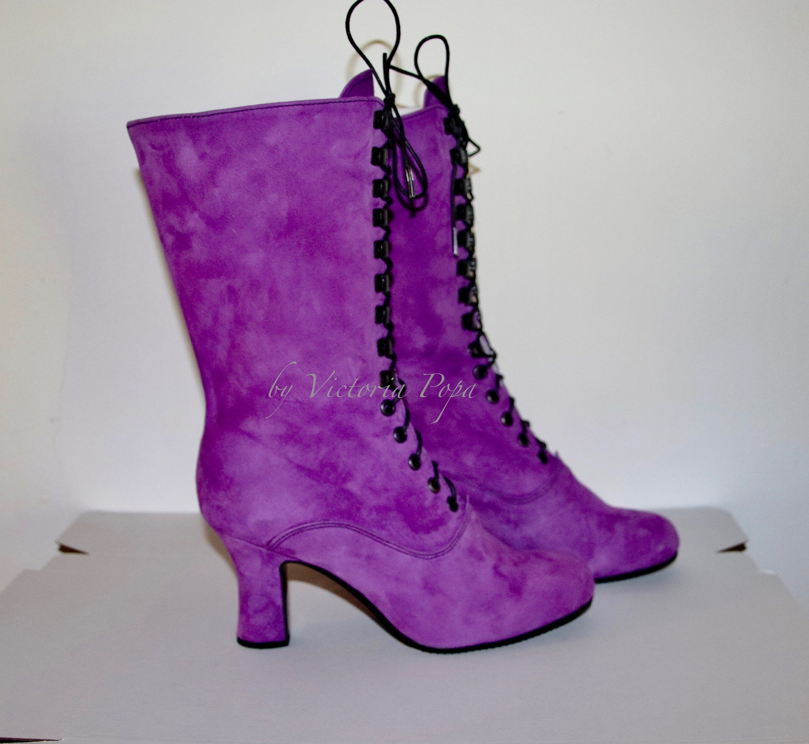 Purple Leather Boots Victorian Boots Royal Purple Boots Royal - Etsy
