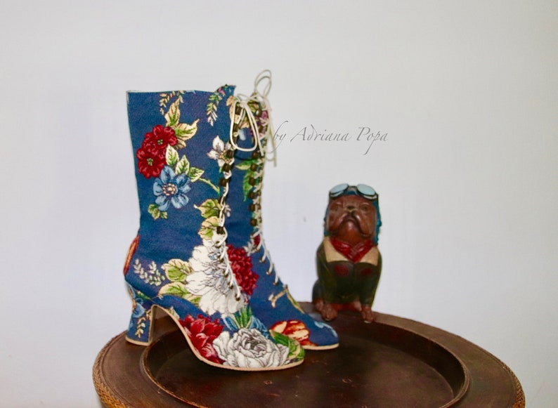 Baroque Fabric Boots Brocade Boots Eco Boots Lace up Boots - Etsy