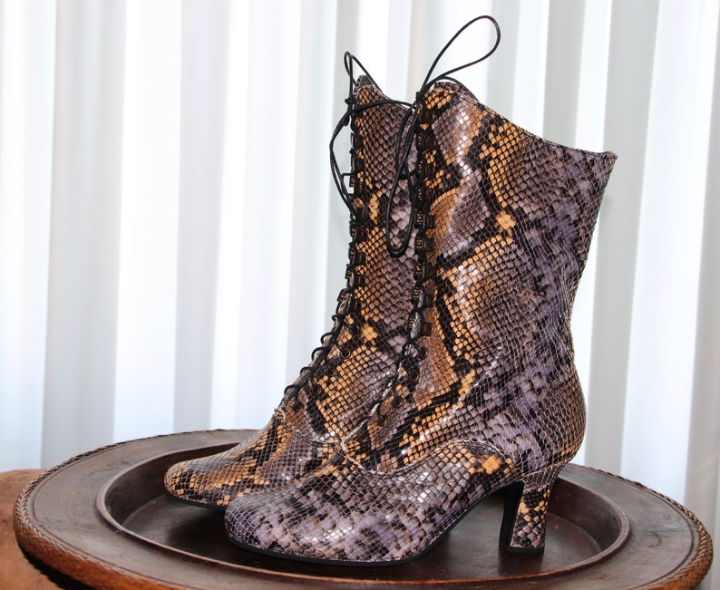 Python Embossed Leather Boots Victorian Boots Python Replica | Etsy
