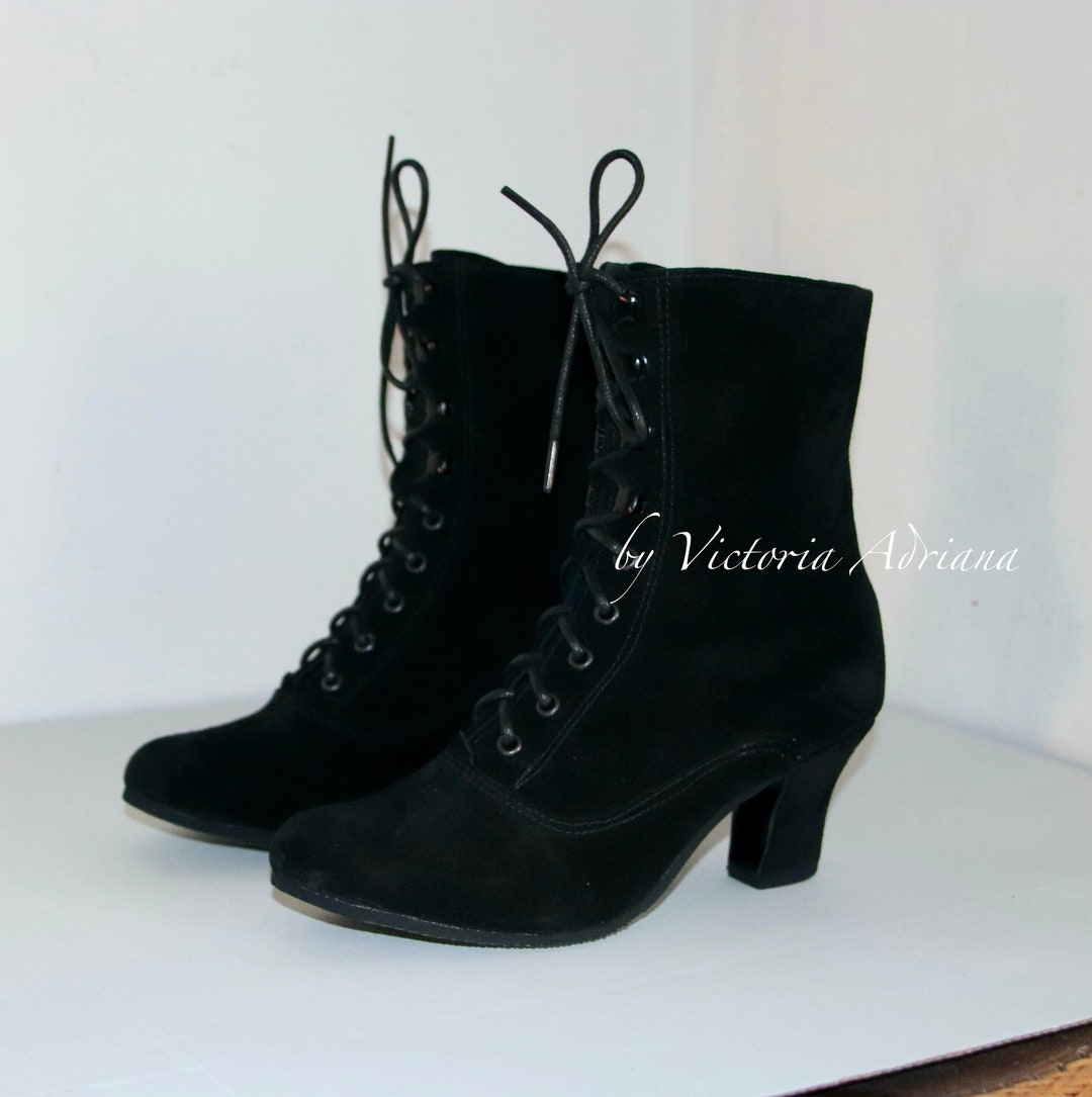 Ankle Boots , Black Suede Leather Boots With Short Heel , Black Boots ...