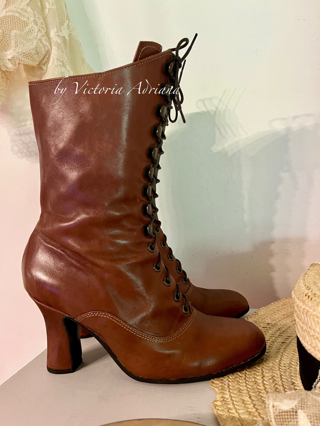 Brownish Boots , Leather Boots , Victorian Boots , Granny Style Boots ...
