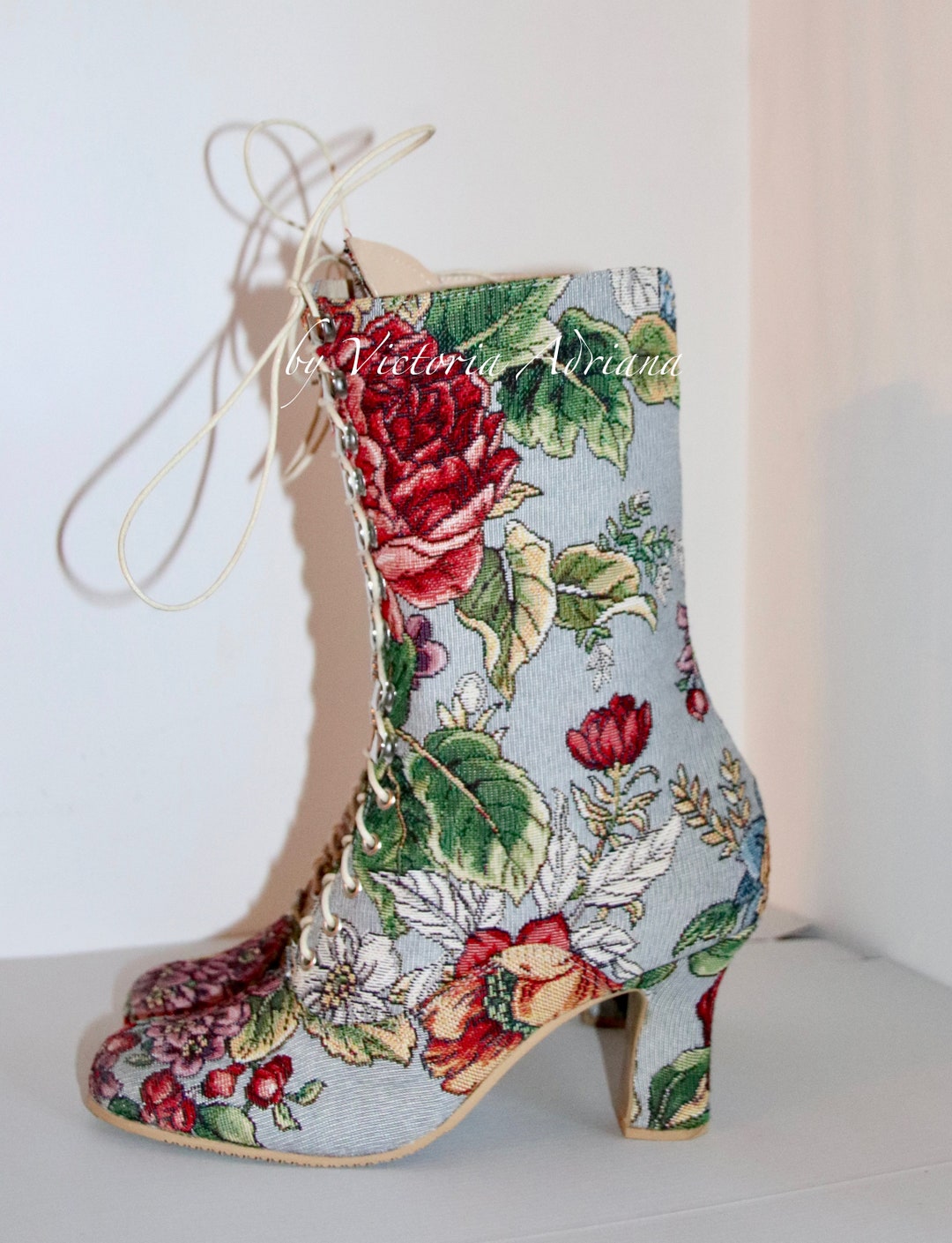Brocade Boots , Baroque Fabric Boots , Rococo Fabric Boots , Ankle Lace ...