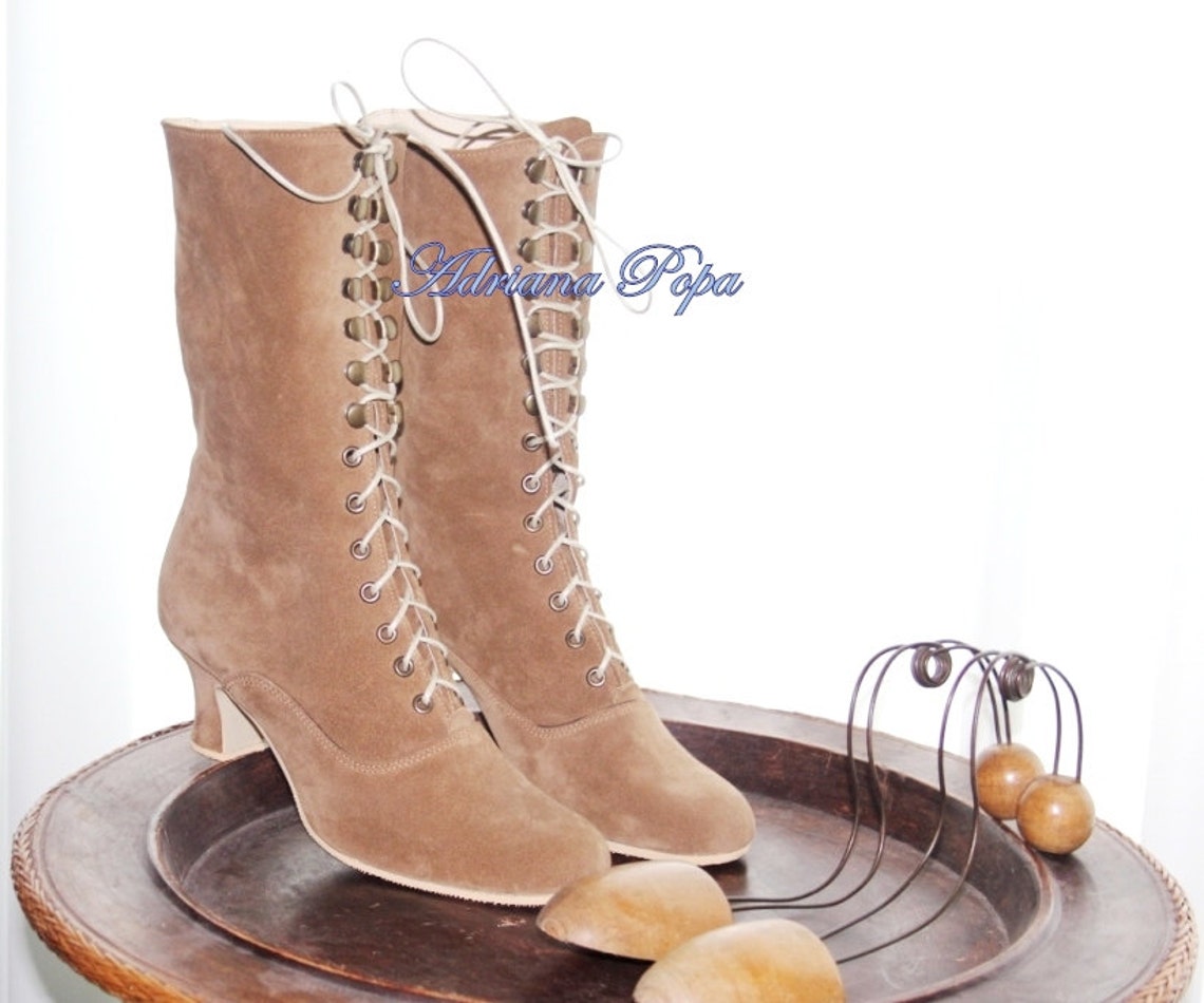 Cappuccino Suede Leather Boots , Victorian Boots , Bridal Boots ...