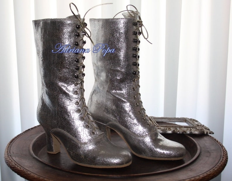 Tinfoil Leather Boots Silver Boots Victorian Boots Silver - Etsy
