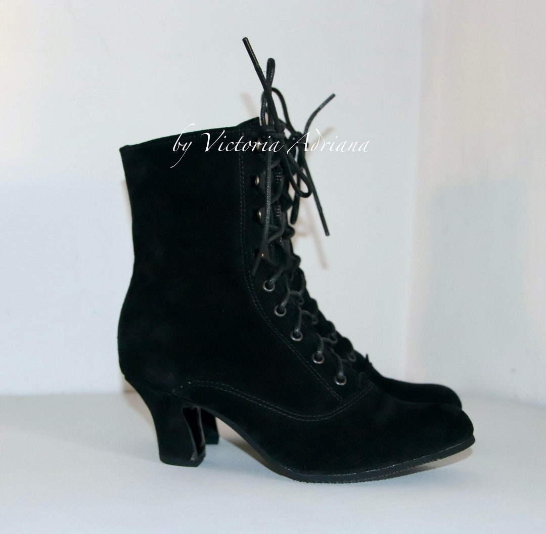 Black Boots , Suede Leather Boots With Short Heel , Ankle Boots ...