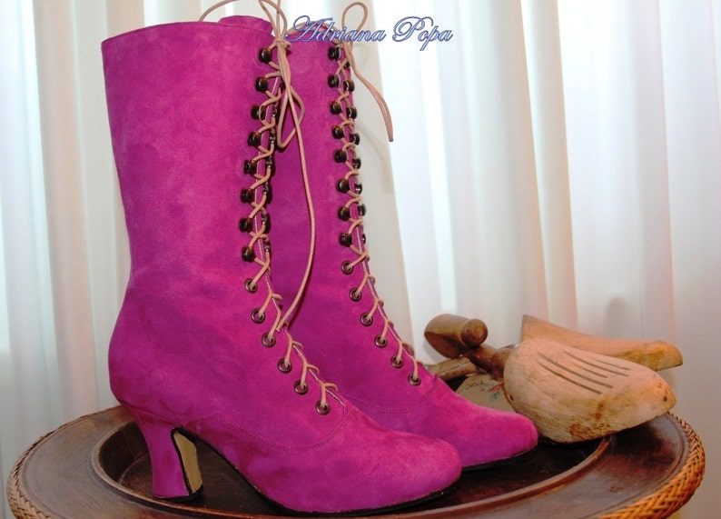 Hot Fuchsia Boots Hot Pink Boots Leather Boots Victorian Boots - Etsy