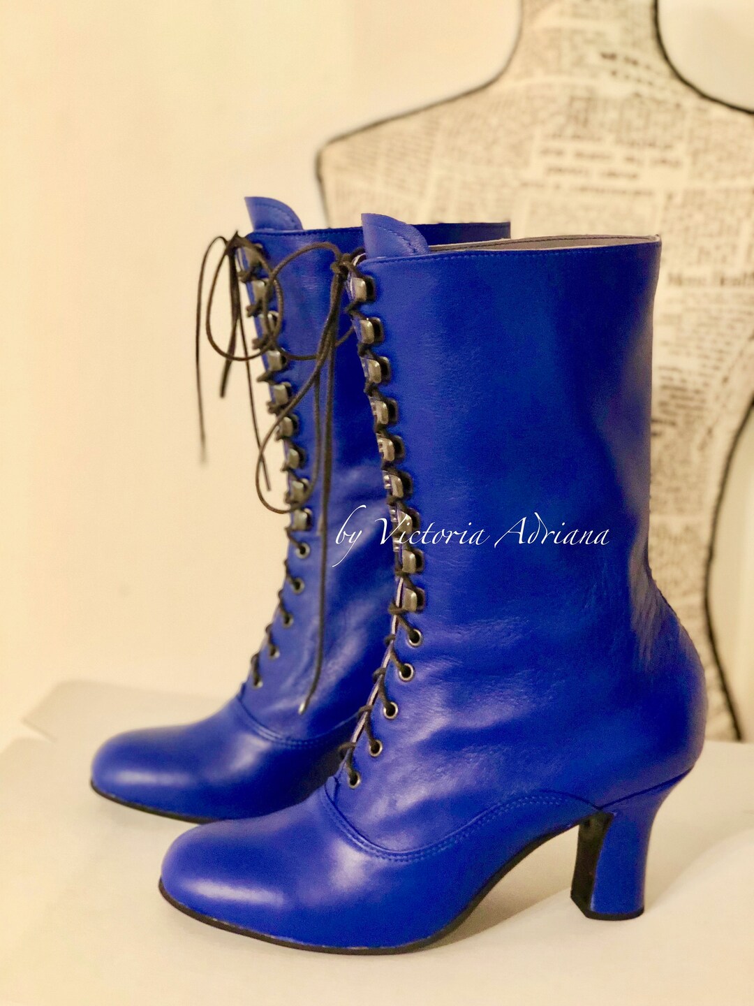 Royal Blue Boots Leather Boots , Indigo Boots , Royal Blue Shoes ...