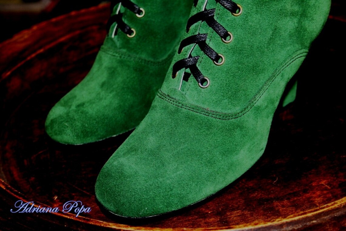 Emerald Green Boots , Victorian Boots , Emerald Green Suede Leather ...